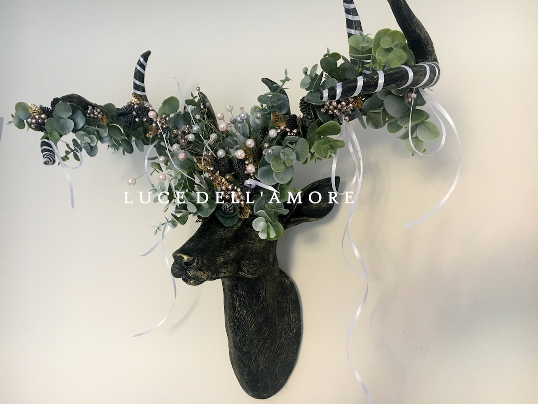 Stag Head Wall Hanging Floral Deer Head Art Work Animal Head Wall Decor ...