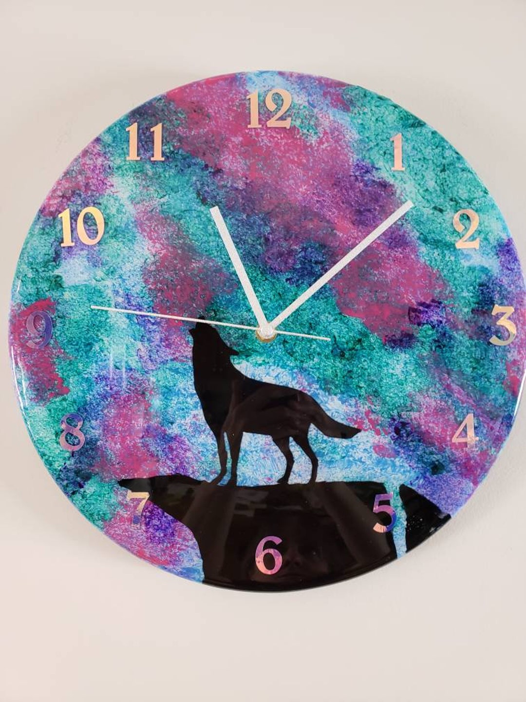 14 Wall Clock wolf With Holographic Numbers - Etsy