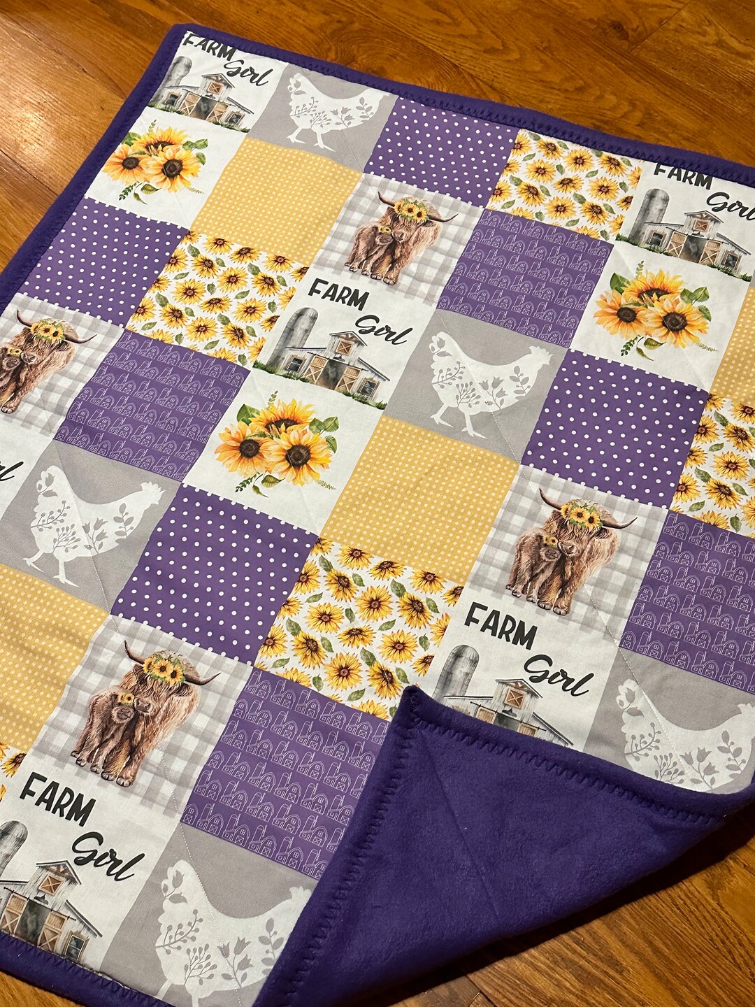 Farm Girl Baby Blanket, Sunflower Farm Blanket, Cow Baby Blanket, Farm ...
