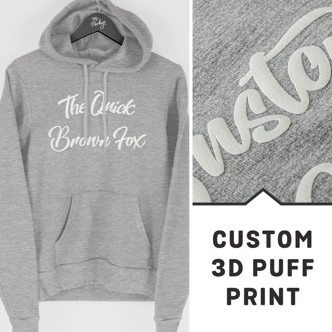 Custom Puff Print Hoodie, Personalised Hooded Sweatshirt, Custom Text ...