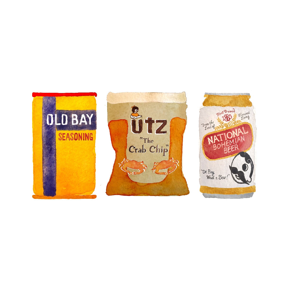Utz Old Bay and Natty Boh Watercolor Art Print - Etsy Finland