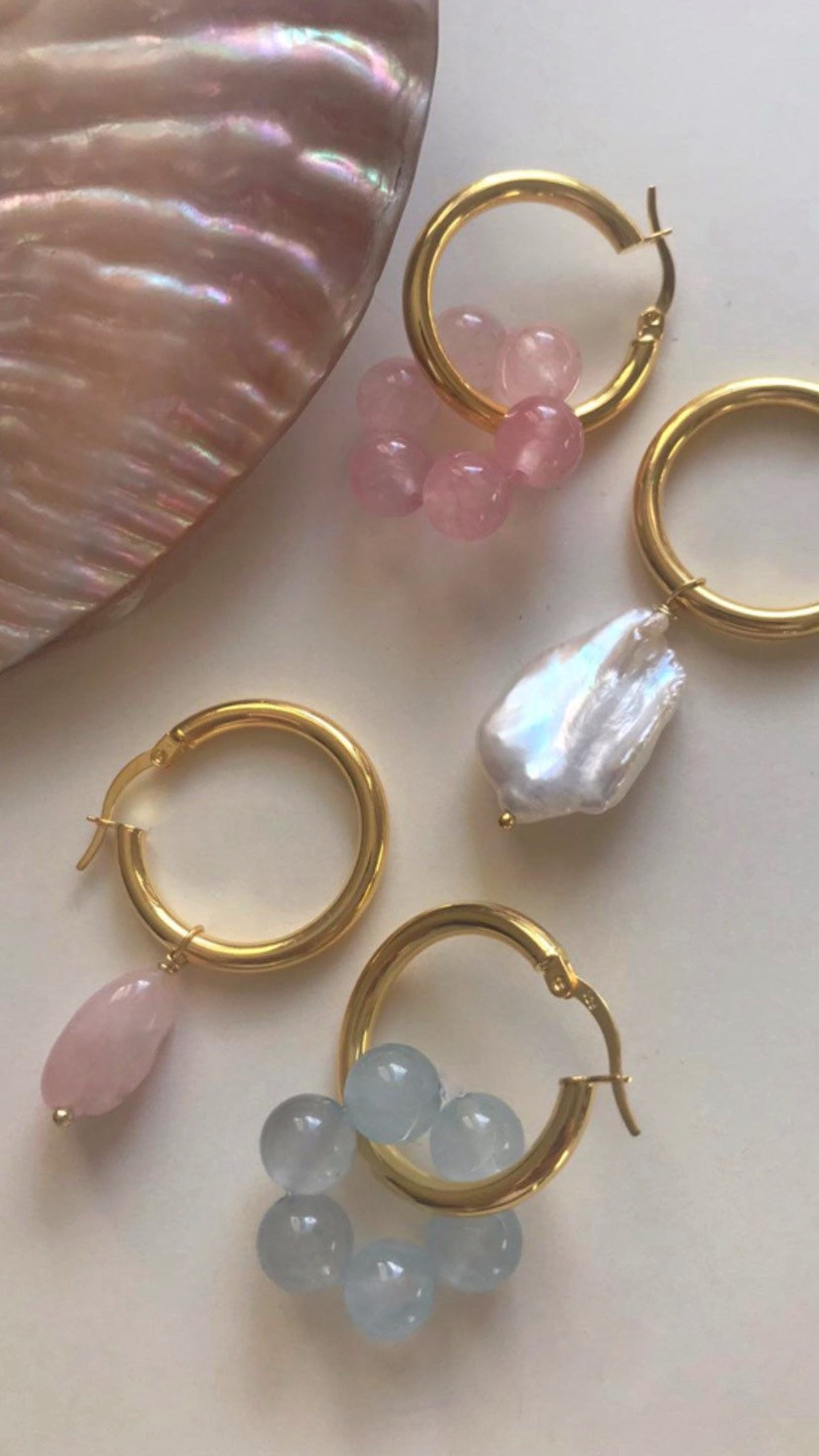 Hoop earrings with natural stone accessories 925k silver 22k | Etsy