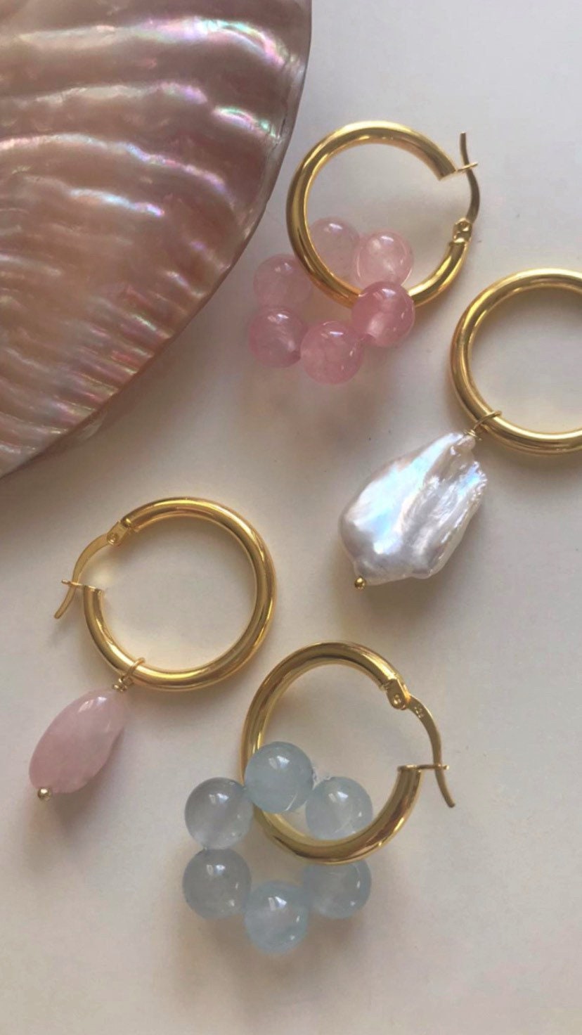 Hoop Earrings With Natural Stone Gemstone Accessories 925k - Etsy