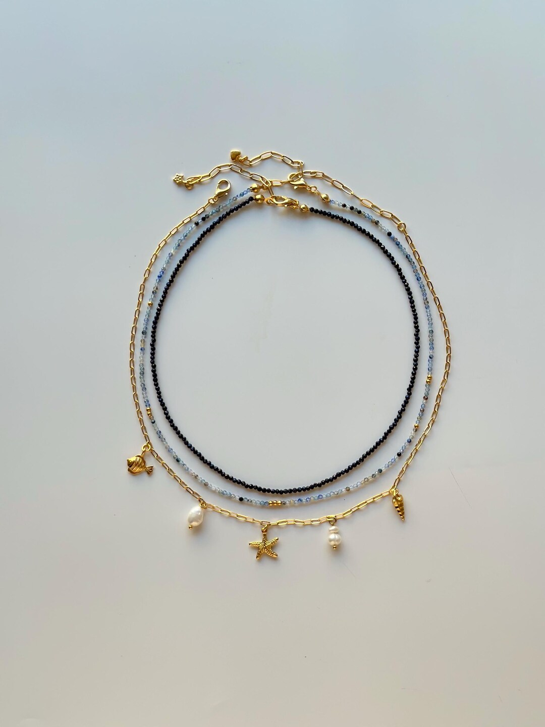 Starfish Gemstone and Chain Set Pearl Chain Gemstone Necklace Beaded ...