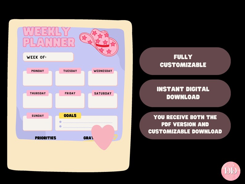 Weekly Planner, Fun Weekly Planner, Modern Weekly Calendar, Digital ...