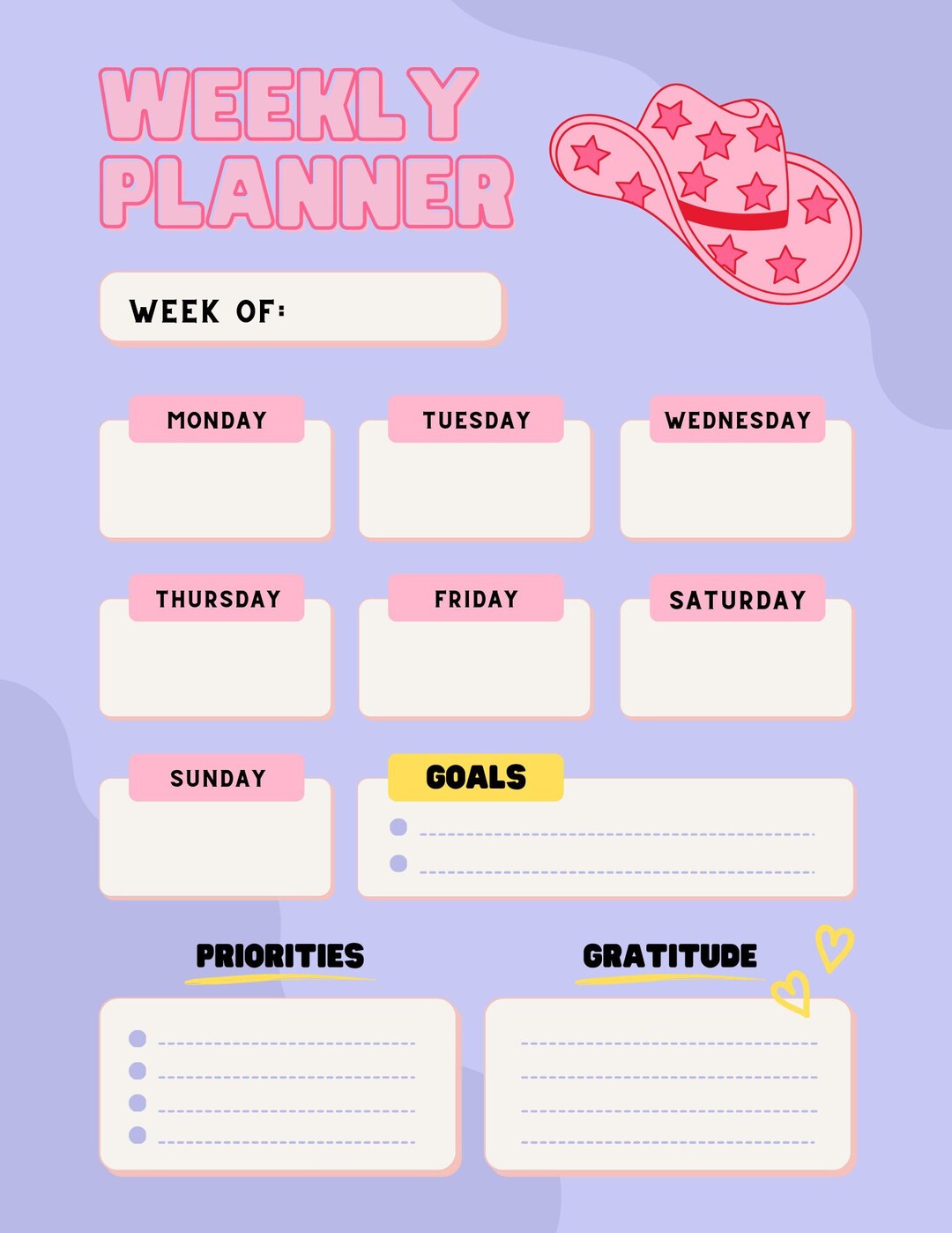 Weekly Planner, Fun Weekly Planner, Modern Weekly Calendar, Digital ...