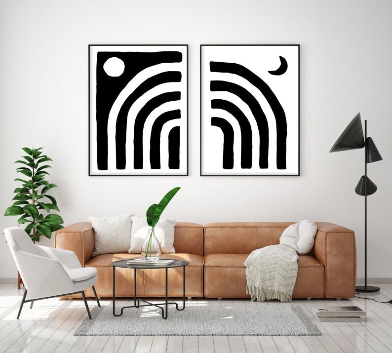 Set of 2 - Daylight + Nightlight Black and White Art Prints - Instant ...