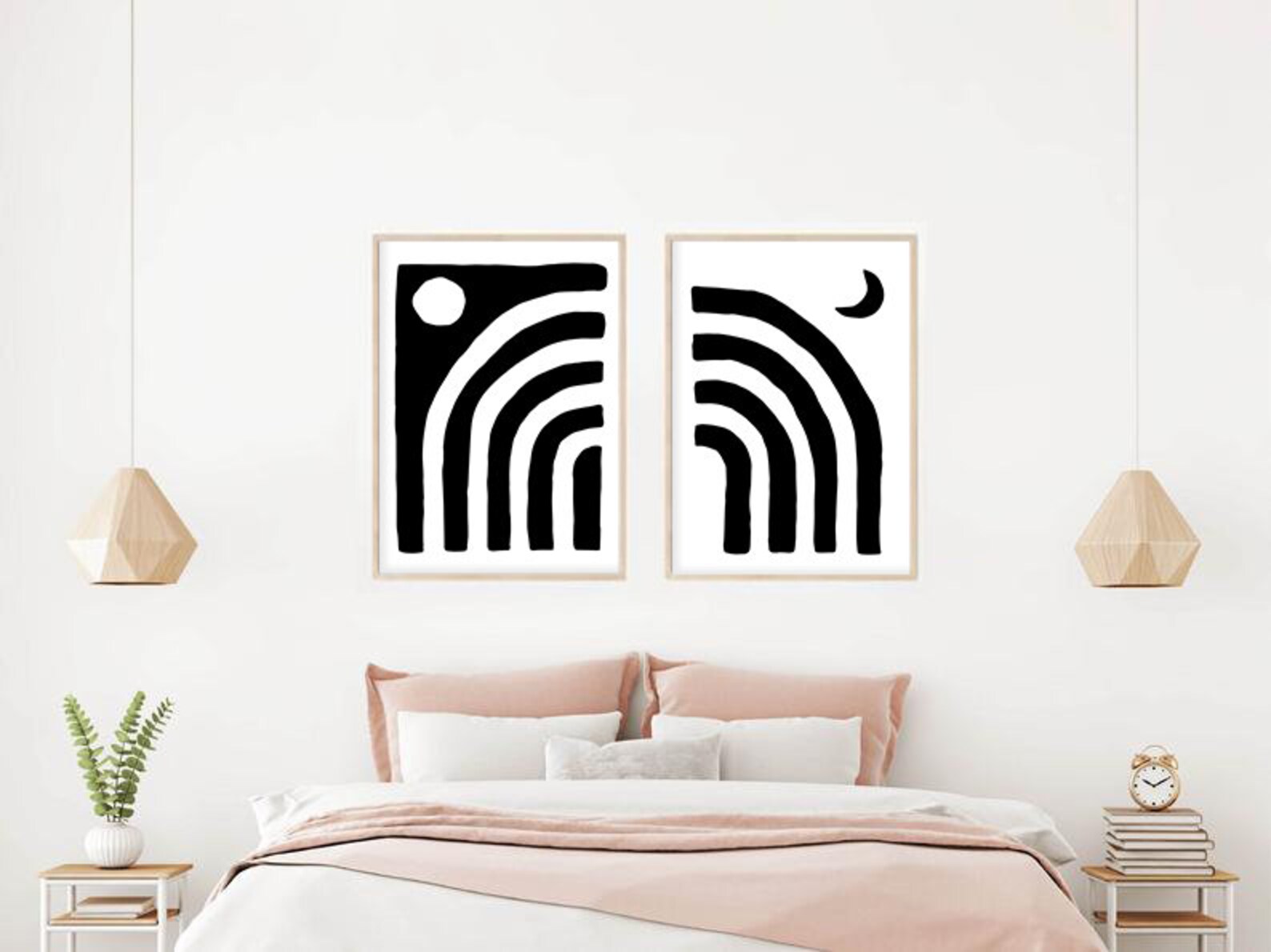 Set of 2 - Daylight + Nightlight Black and White Art Prints - Instant ...