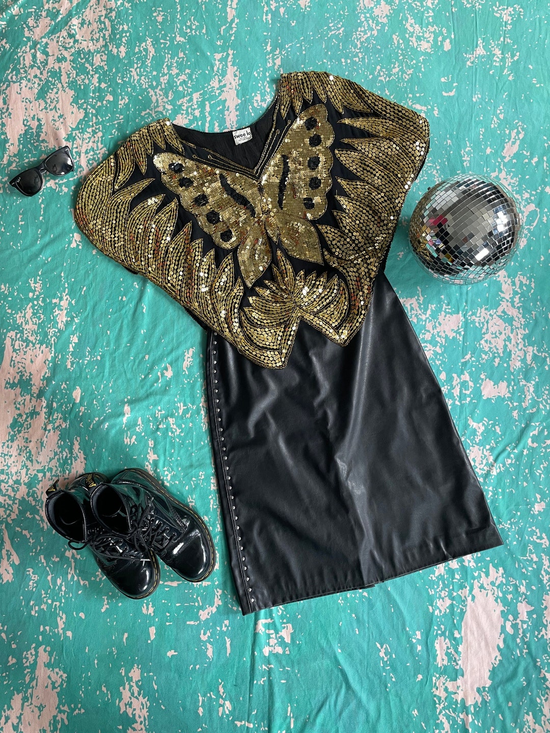 70s Butterfly Sequin Top Gold 70s Top Vintage Glitter Top Disco 70s Top ...