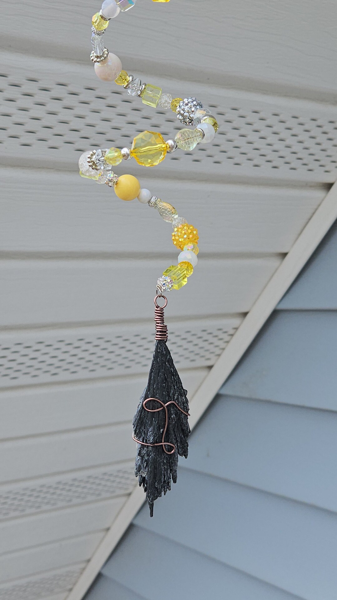 Yellow Beaded Memory Wire Suncatcher With Kyanite. - Etsy