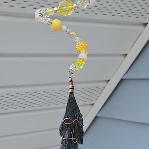 Yellow Beaded Memory Wire Suncatcher With Kyanite. - Etsy