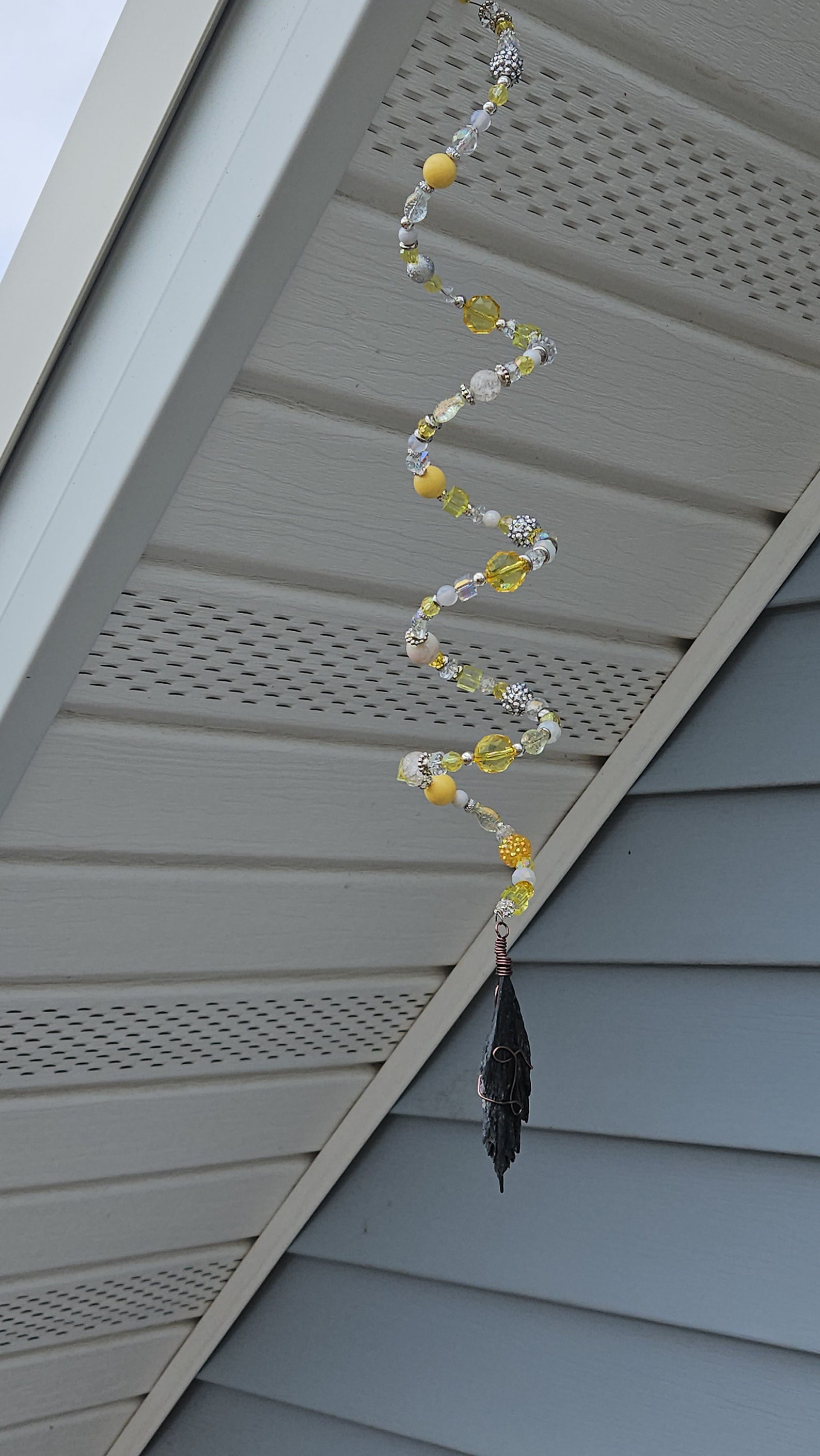 Yellow Beaded Memory Wire Suncatcher With Kyanite. - Etsy