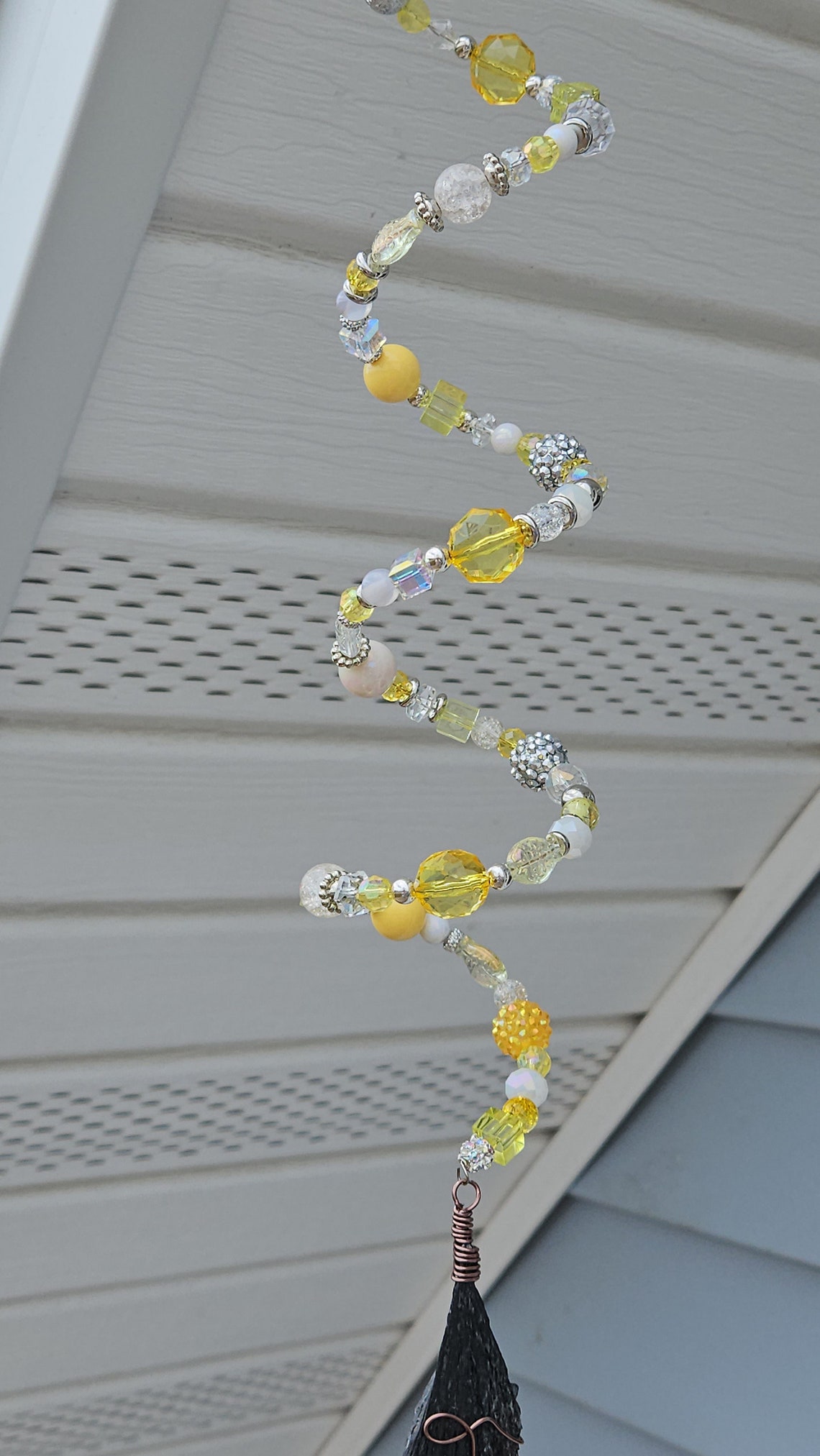 Yellow Beaded Memory Wire Suncatcher With Kyanite. - Etsy