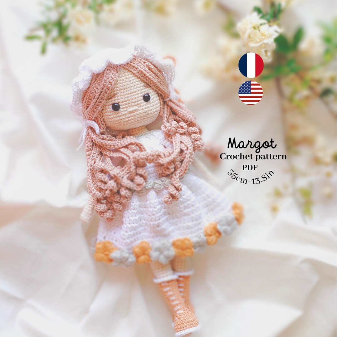 French and English Model Tutorial. Crochet Pattern. Margot Crochet Doll ...