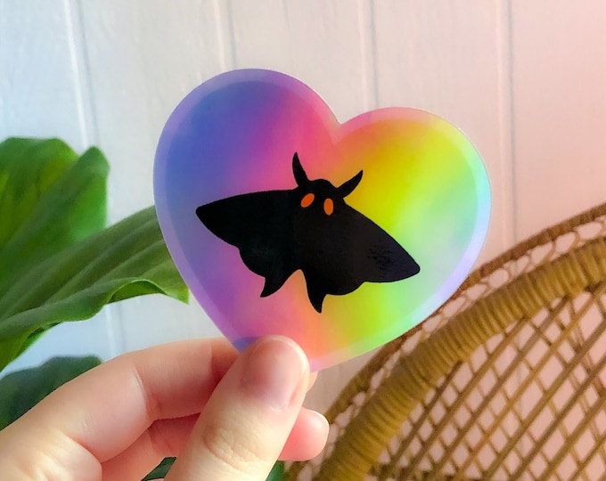 Holographic Mothman Heart Cryptid Vinyl Decal Sticker // Moth Tarot ...