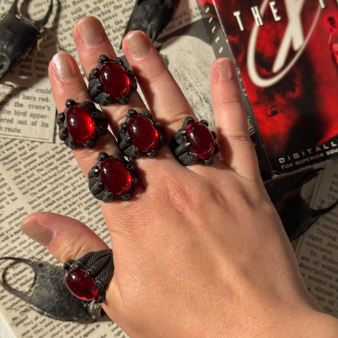 Mothman Claw Adjustable Red and Black Ring / Cryptid, Monster, Dragon ...