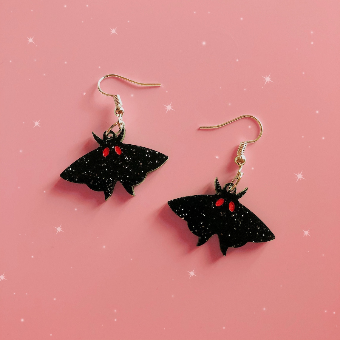 Sparkly Mothman Cryptid Black Acrylic Earrings // Moth Insect - Etsy