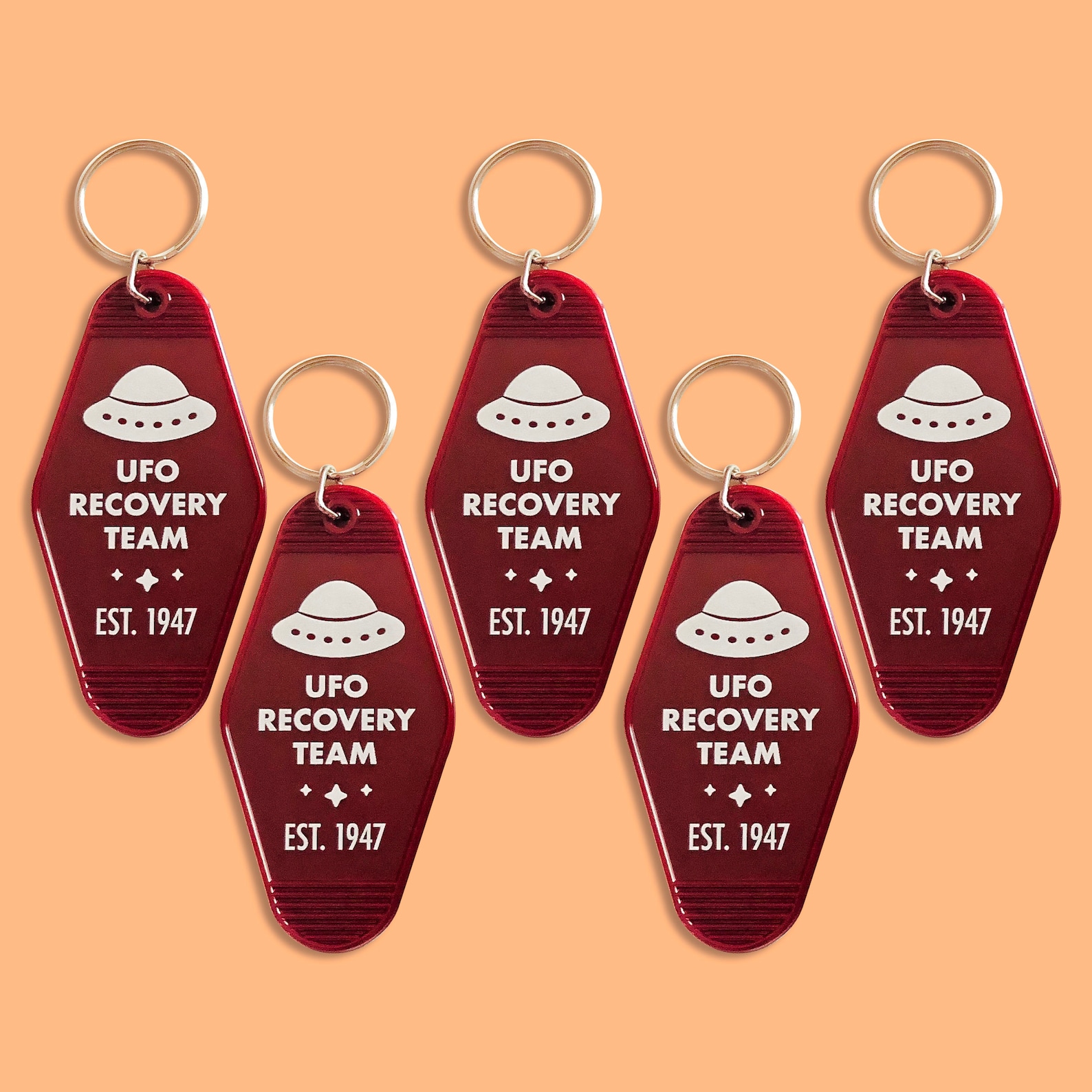 UFO Recovery Team Retro Burgundy Plastic Hotel Keychain // | Etsy