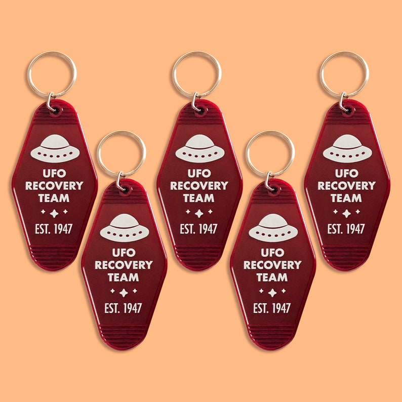 UFO Recovery Team Retro Burgundy Plastic Hotel Keychain // | Etsy