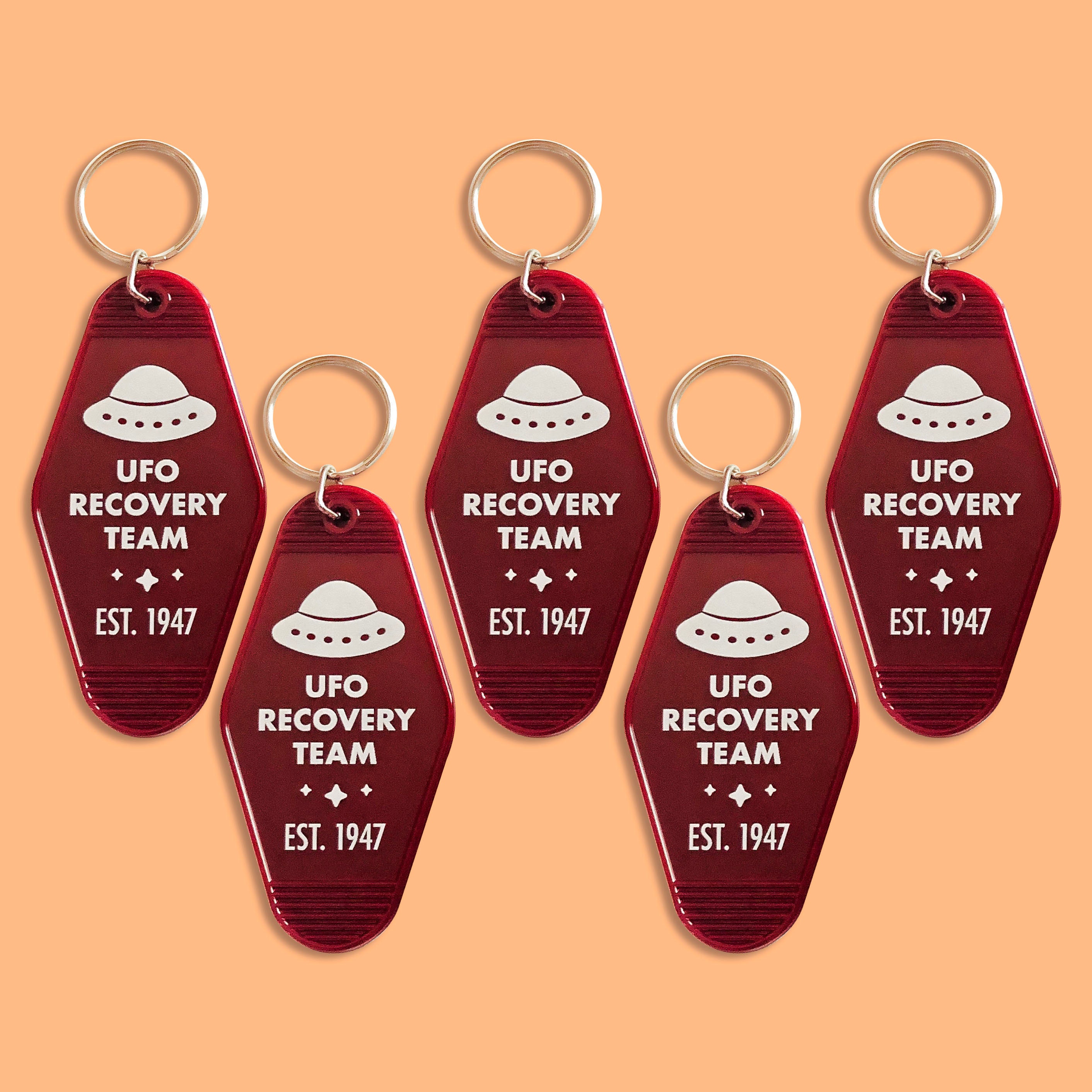 UFO Recovery Team Retro Burgundy Plastic Hotel Keychain // | Etsy