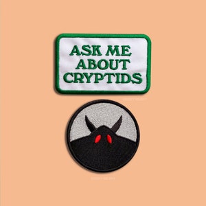 Ask Me About Cryptids Embroidered Patch // Cryptid Cryptozoology Typography Retro Style Iron on ...