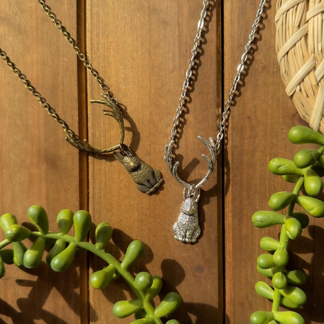 Jackalope Charm Necklace // Cryptid Cryptozoology Rabbit Antler Gold ...