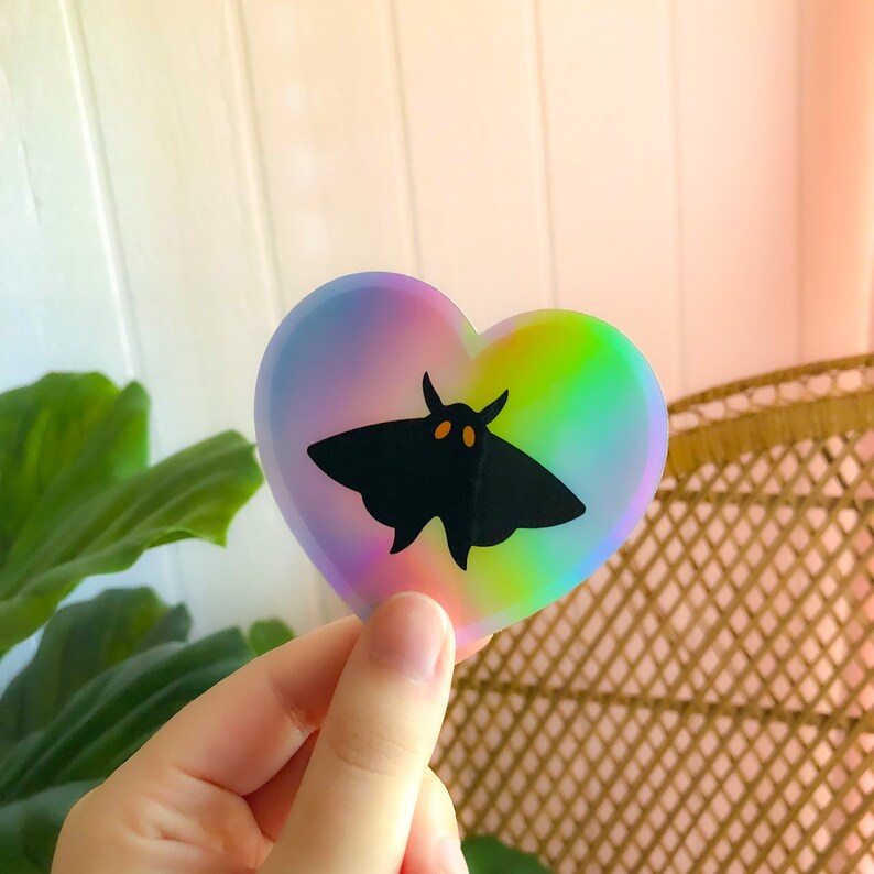 Holographic Mothman Heart Cryptid Vinyl Decal Sticker // Moth - Etsy