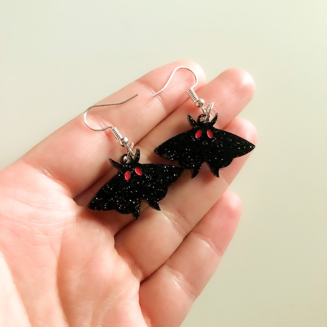 Sparkly Mothman Cryptid Black Acrylic Earrings // Moth Insect - Etsy