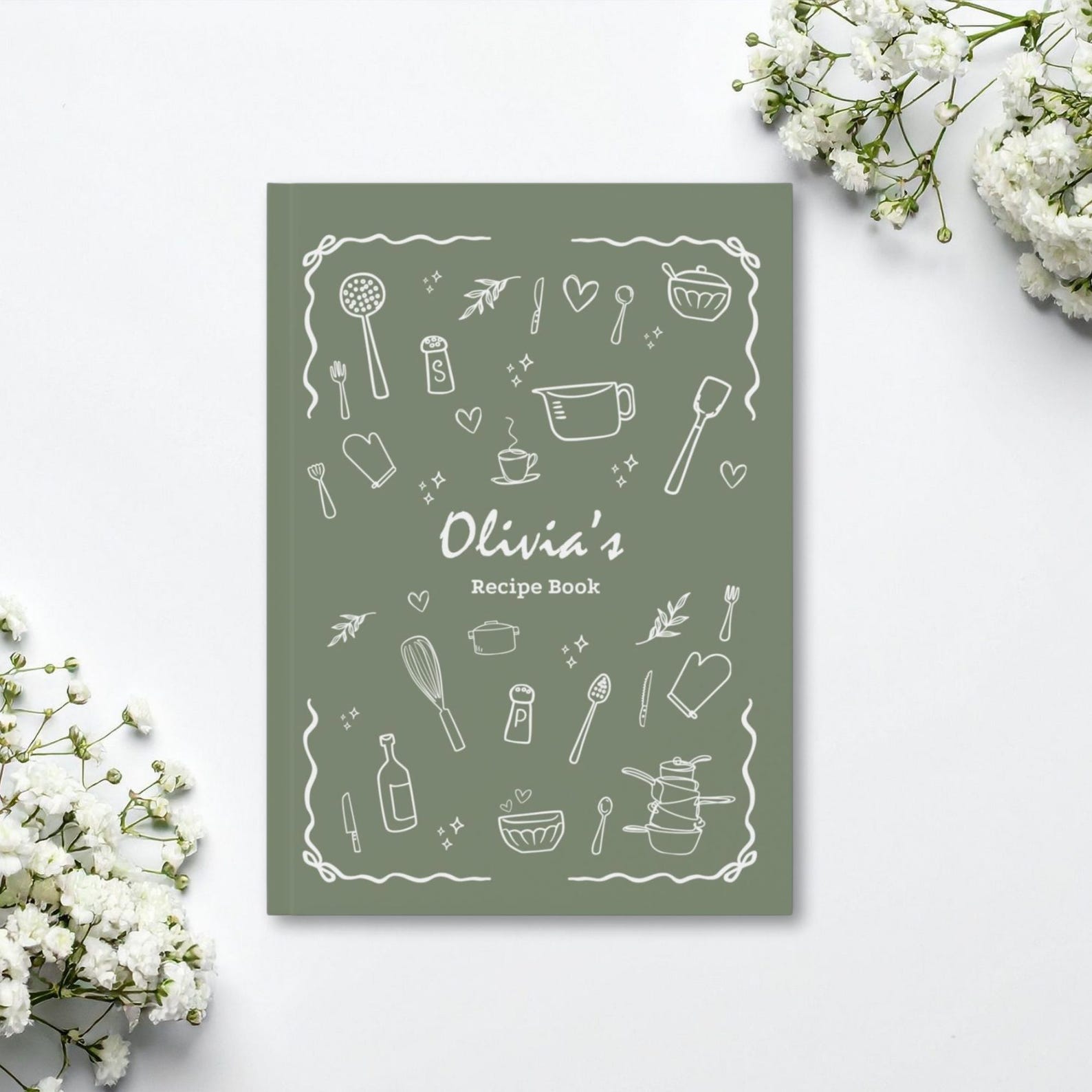 Cute Custom Blank Recipe Book - Name Blank Cookbook, DIY Family Recipe ...