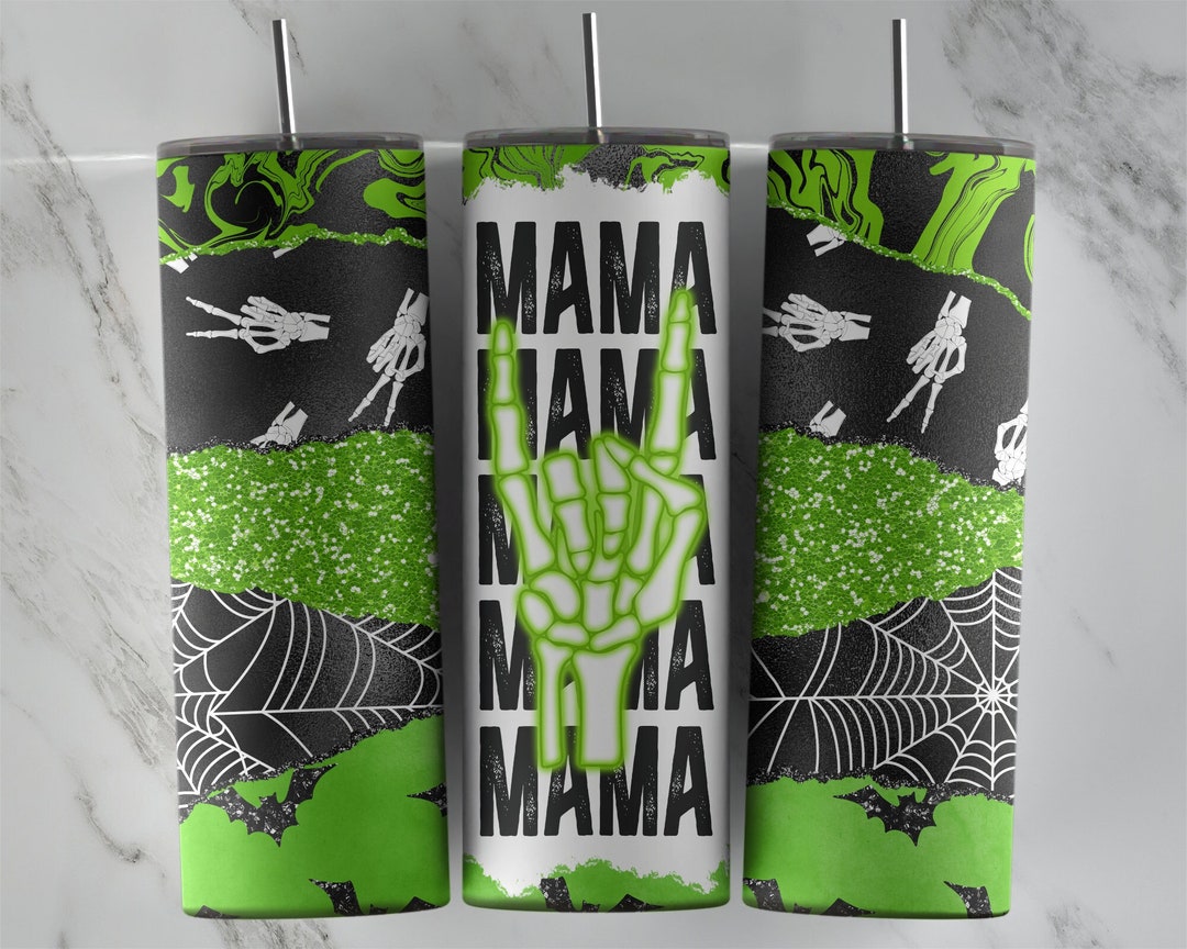 Green Mama Skeleton Tumbler Spooky Lime Green Cup Rock on - Etsy