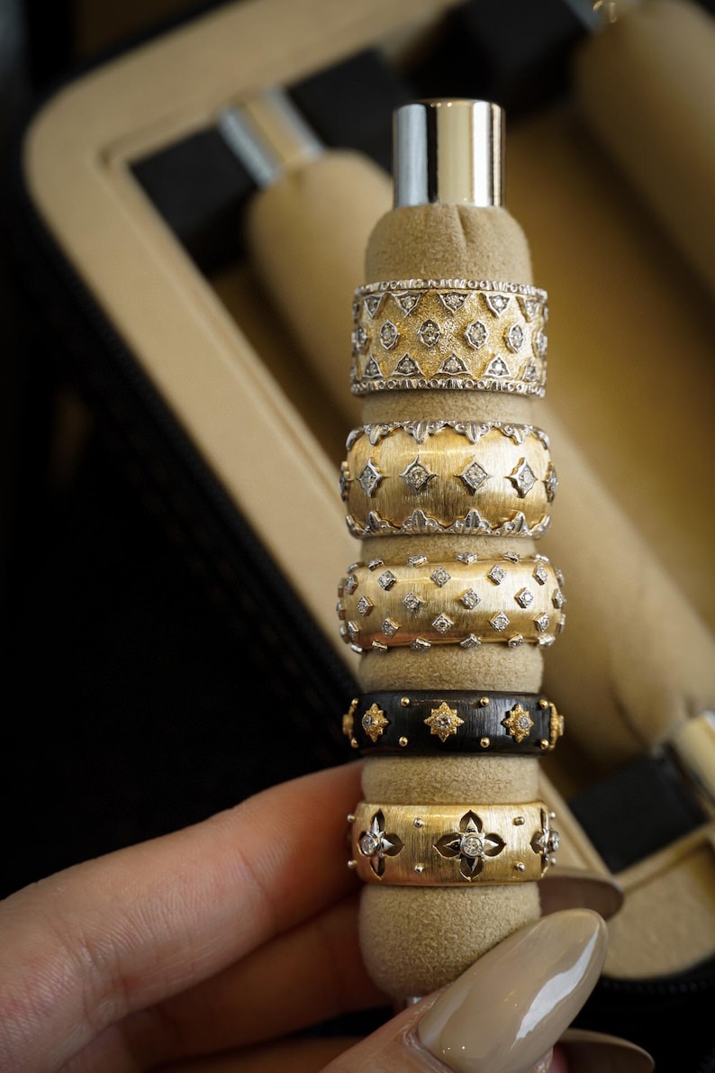 18K Solid Gold Stacking Rings /buccellati Style /gift for Her for Him ...
