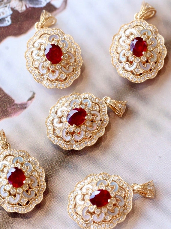 Ruby Pendant 18k Gold Red Sapphire Necklace Ruby Stone Oval Shape Genuine Diamond Necklace Fine Jewelry Anniversary Gift for Her Bridal Etsy