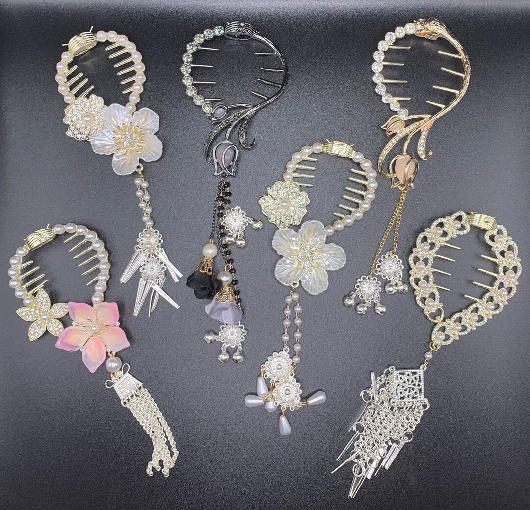 Small Hun Bun/pony Tail Hair Clips With Tassels - Etsy