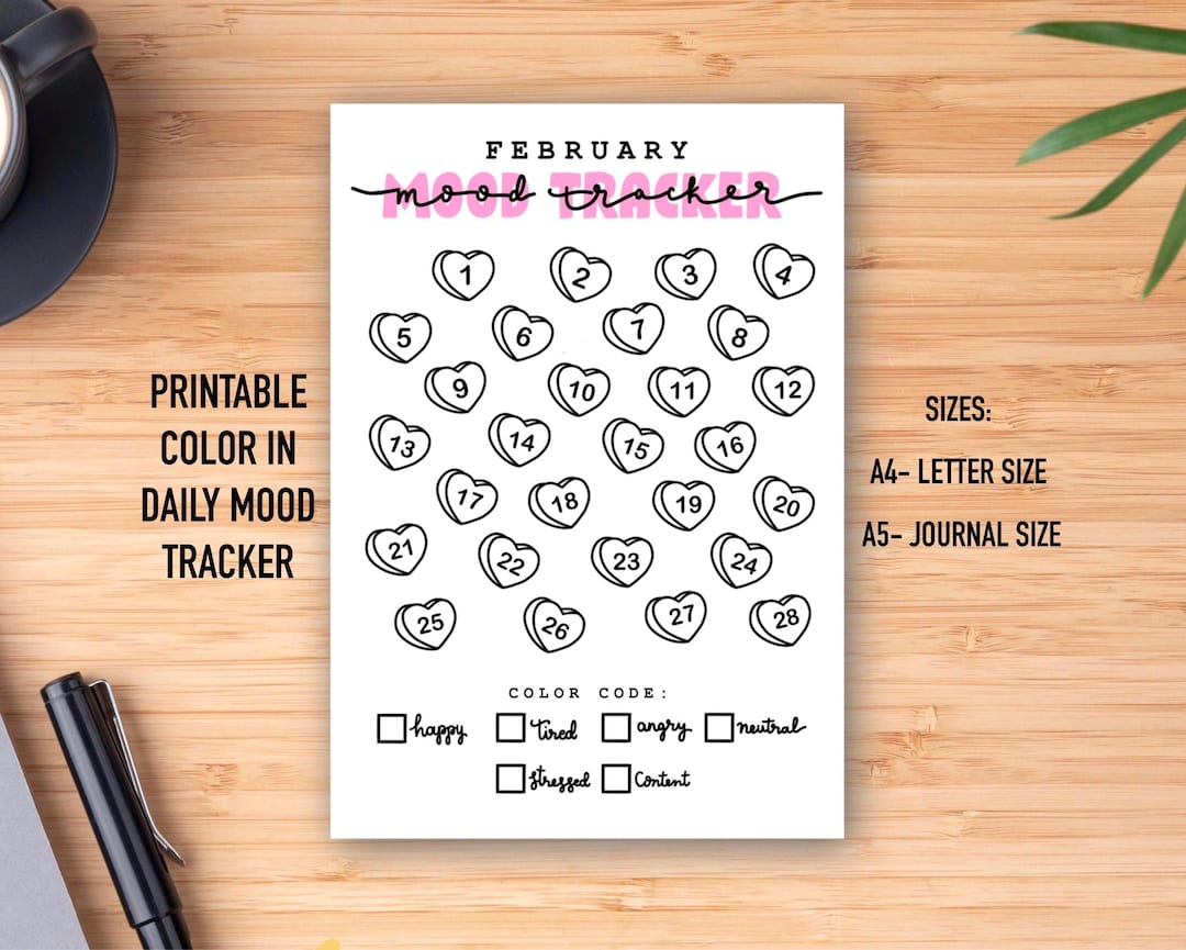 Printable Mood Tracker, February Daily Mood Tracker, Candy Hearts Mood ...