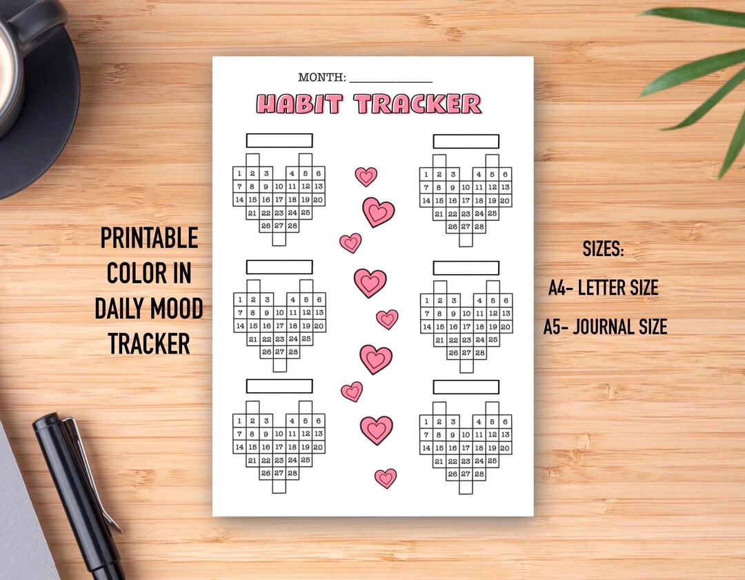 Printable Habit Tracker, February Daily Habit Log, Hearts Habit Tracker ...