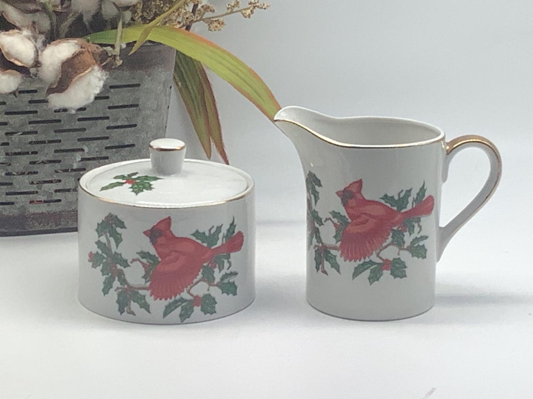 Vintage Beautiful Set 1950’s Lefton Cardinal Christmas Sugar Bowl ...