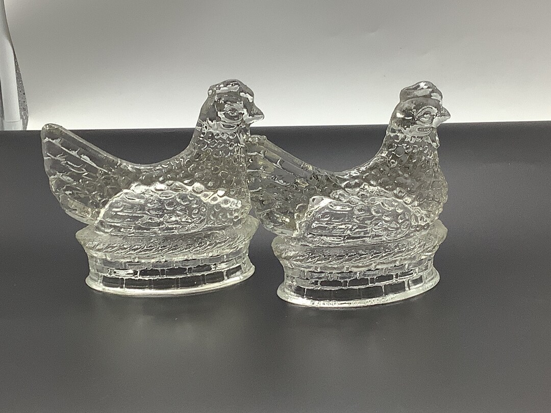 Vintage Set 2pc Clear Glass Hen on a Nest Candy Container - Etsy