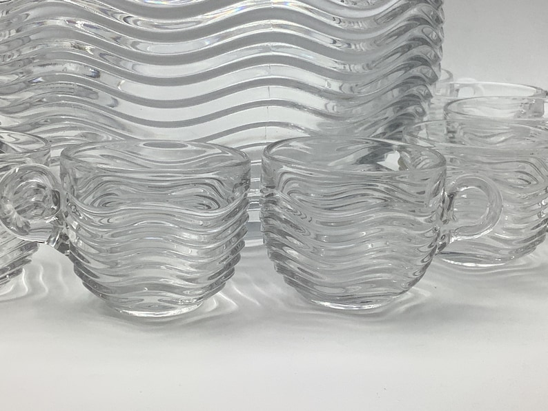 Vintage Duncan Miller Caribbean Pattern Set 11pc Clear Glass Punch Bowl ...