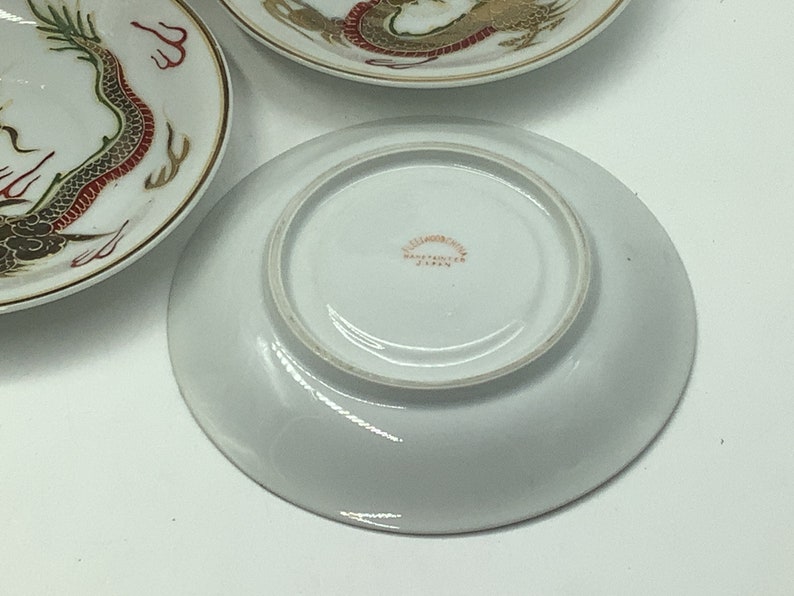 Antique Kutani Japan Dragonware Saucers: Hand Painted Gold Moriage Set ...