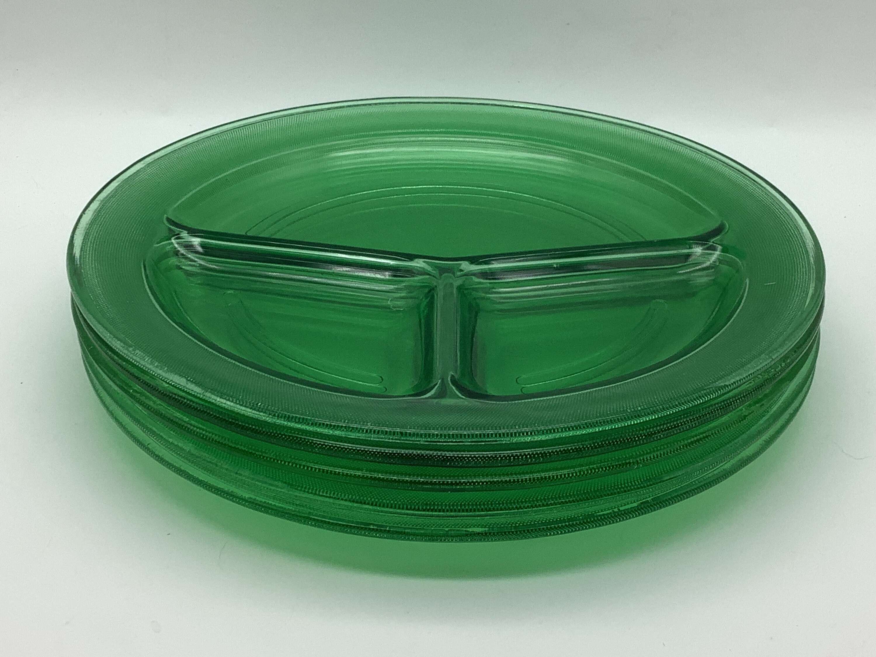 Depression Glass Set 5 Pc Grill Plates, Uranium Green, Divided Plates ...