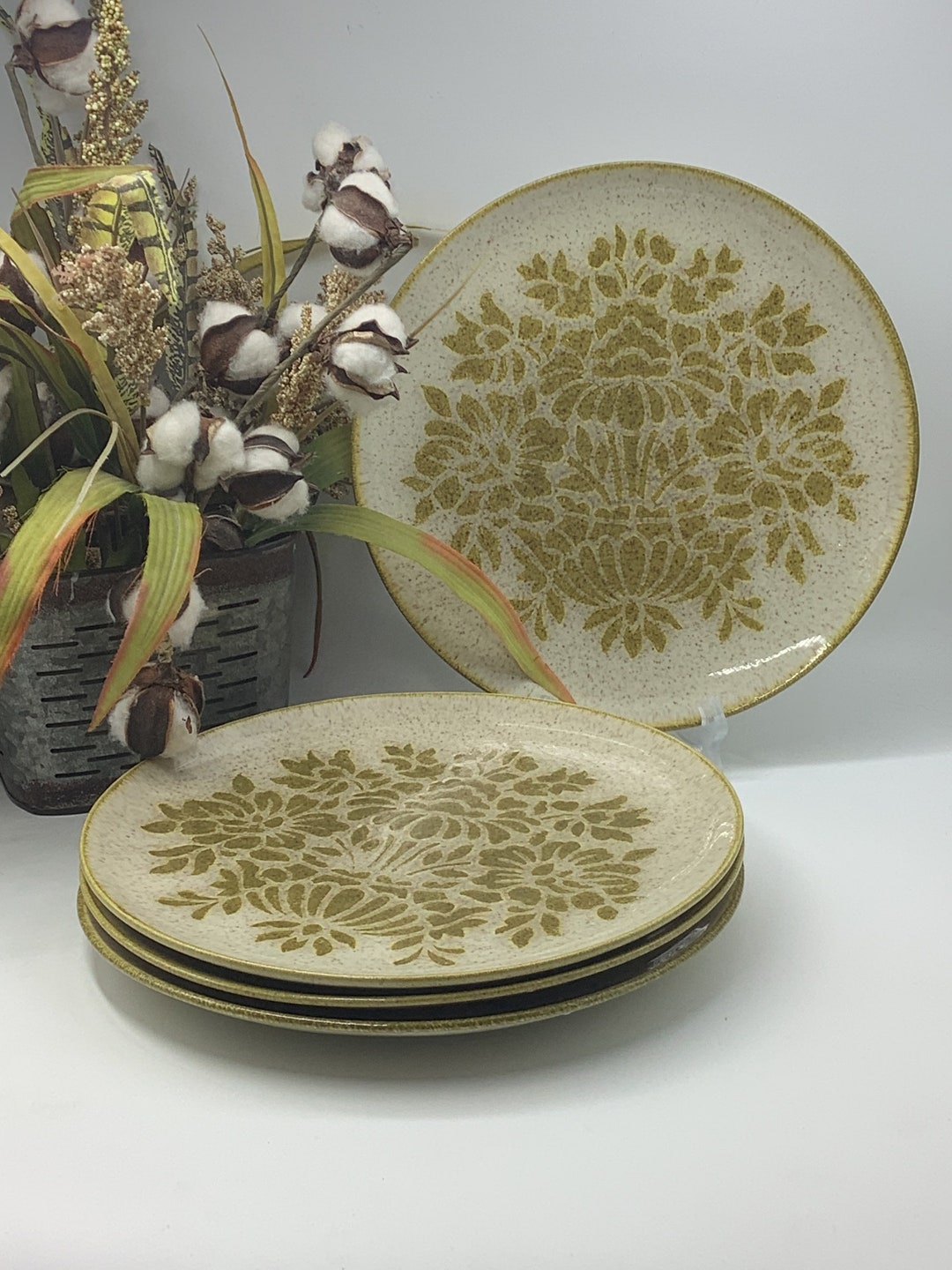 Vintage Red Wing Pottery Damask Pattern Set of 4 Dinner Plate Made in ...