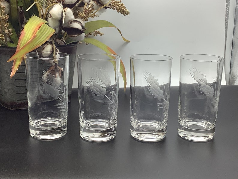 Vintage Set 4 Engraved Etched Wheat Pattern 4 7/8 Highball Glass - Etsy
