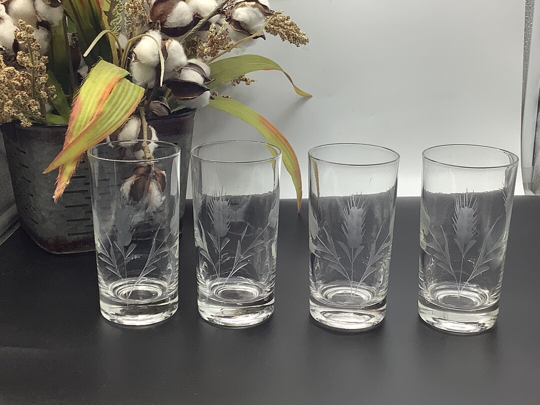 Vintage Set 4 Engraved Etched Wheat Pattern 4 7/8 Highball Glass - Etsy