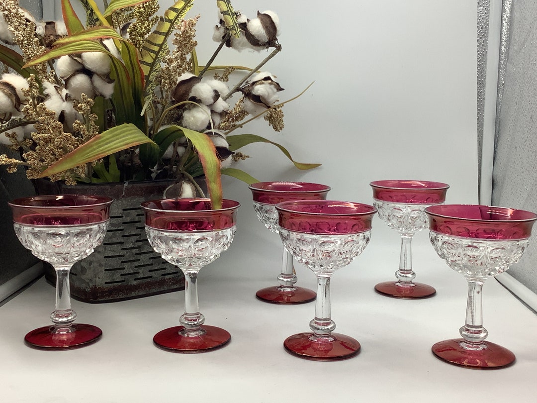 Vintage Set 6pc Cranberry & Crystal Clear Glass Champagne / Tall ...
