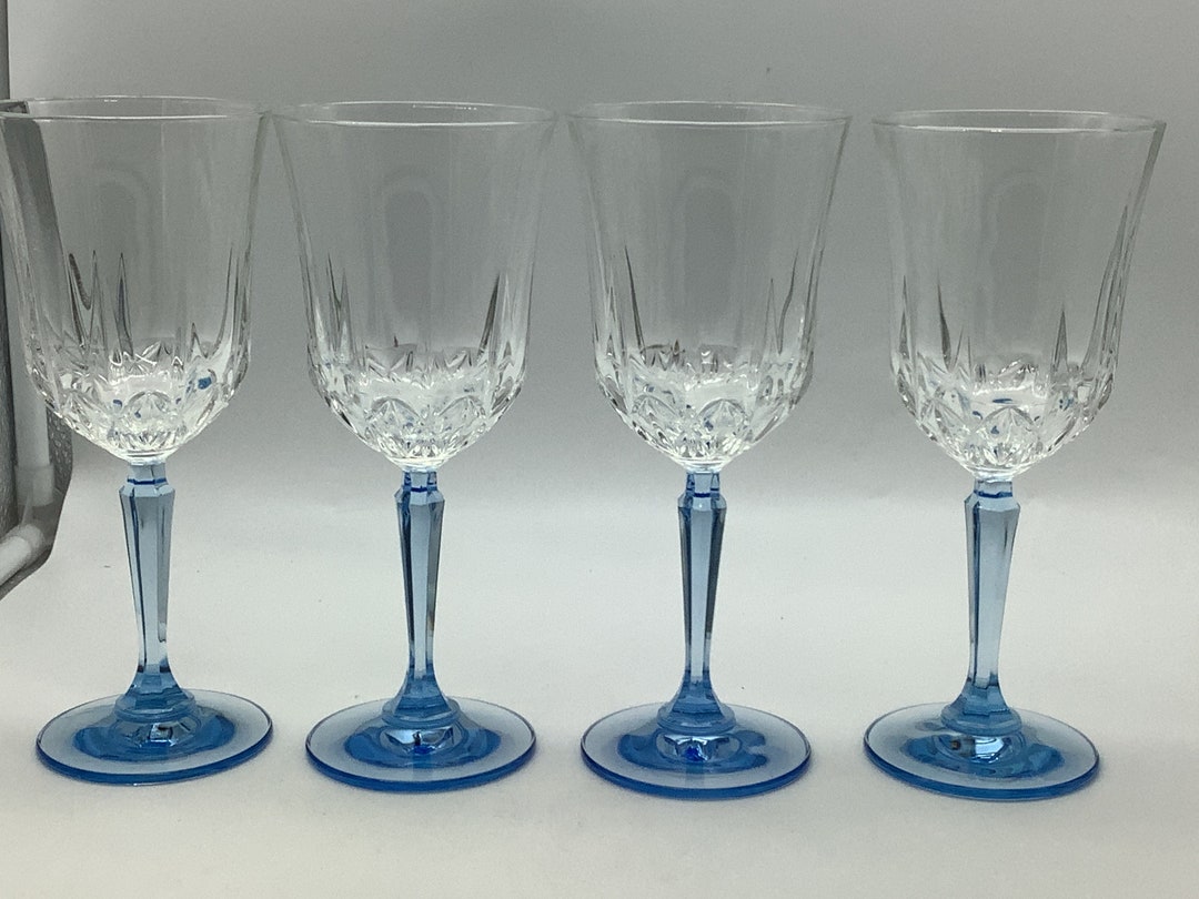 St. George Crystal American Heritage Set 4pc Blue 8” Water Goblets - Etsy