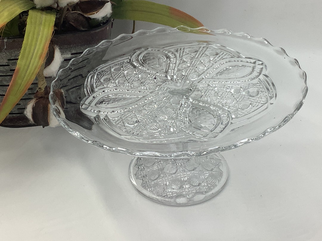 Vintage Clear Glass EAPG Pattern Glass John Higbee Glass Floral Cake ...