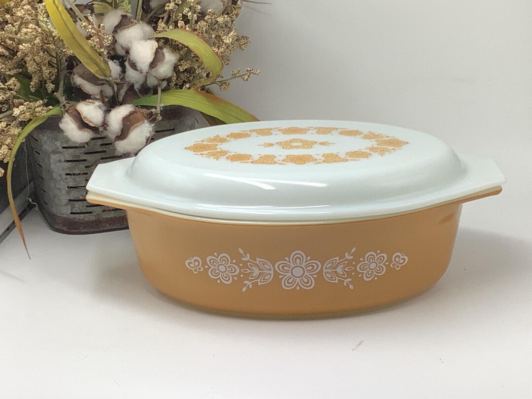 Vintage Pyrex Butterfly Gold Design Oval Casserole Dish With Lid 045 2 ...