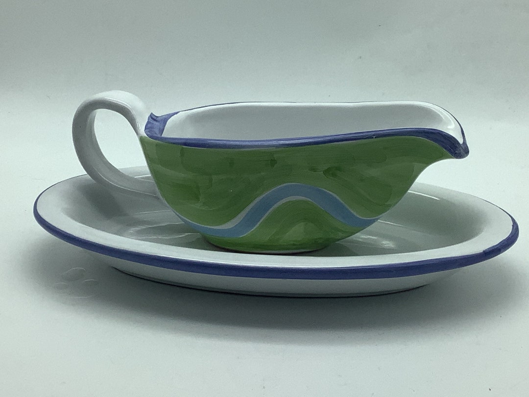 Calico Italy Pottery Hand Painted Gravy Boat & Oval Underplate - Etsy