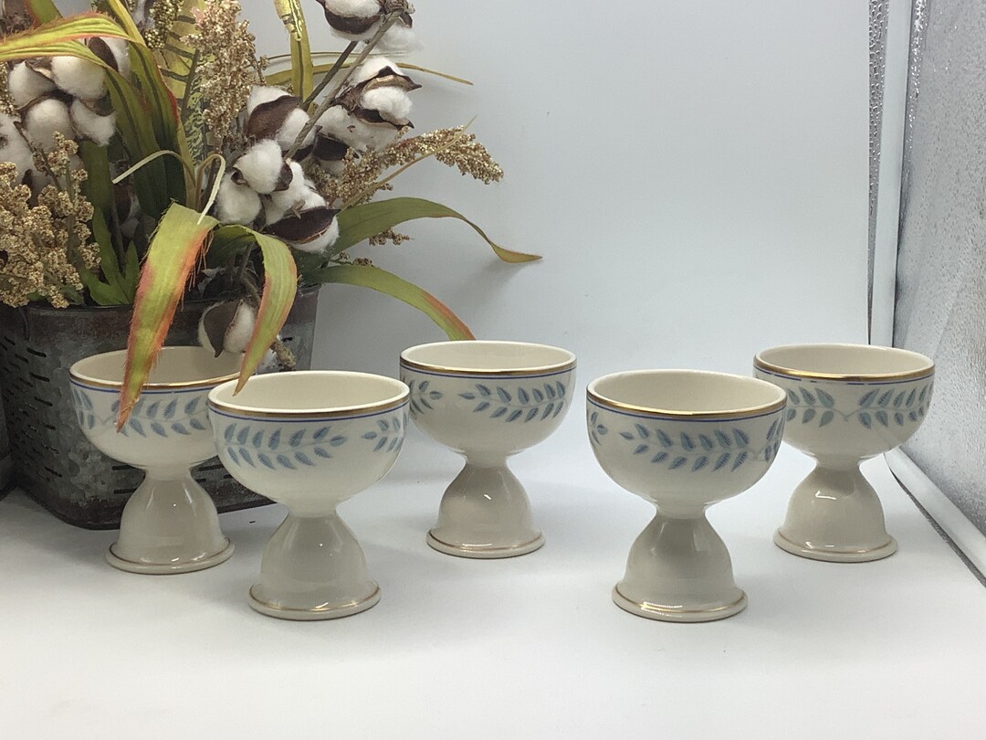Sycamore China Egg Cups: Blue Leaves, Gold Trim - Set of 5 - Etsy