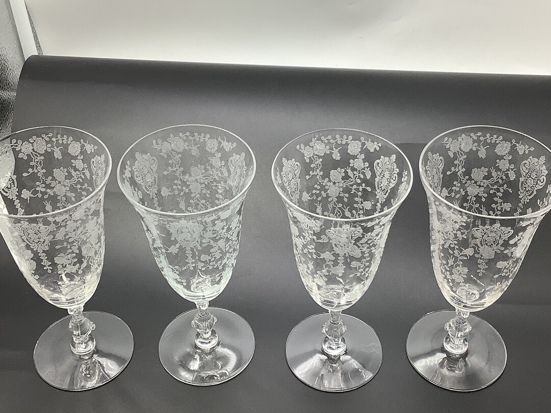 Vintage Cambridge Glass Collection Set of 4pc Rose Point Pattern 7 10oz ...